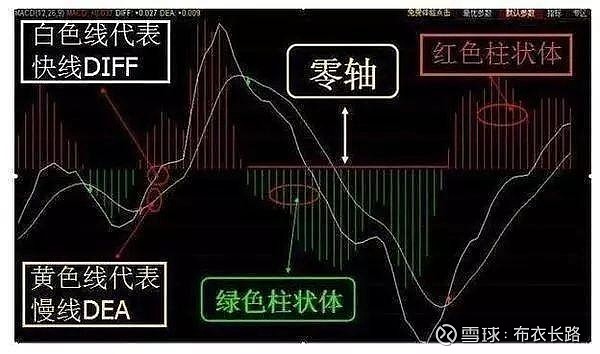 股市MACD你知道多少？ MACD是由三条线和红绿色柱体构成，黑色线是DIF线，称之为快线;紫色线是DEA线，称为慢线。中间的一条直线是零轴，红色... - 雪球