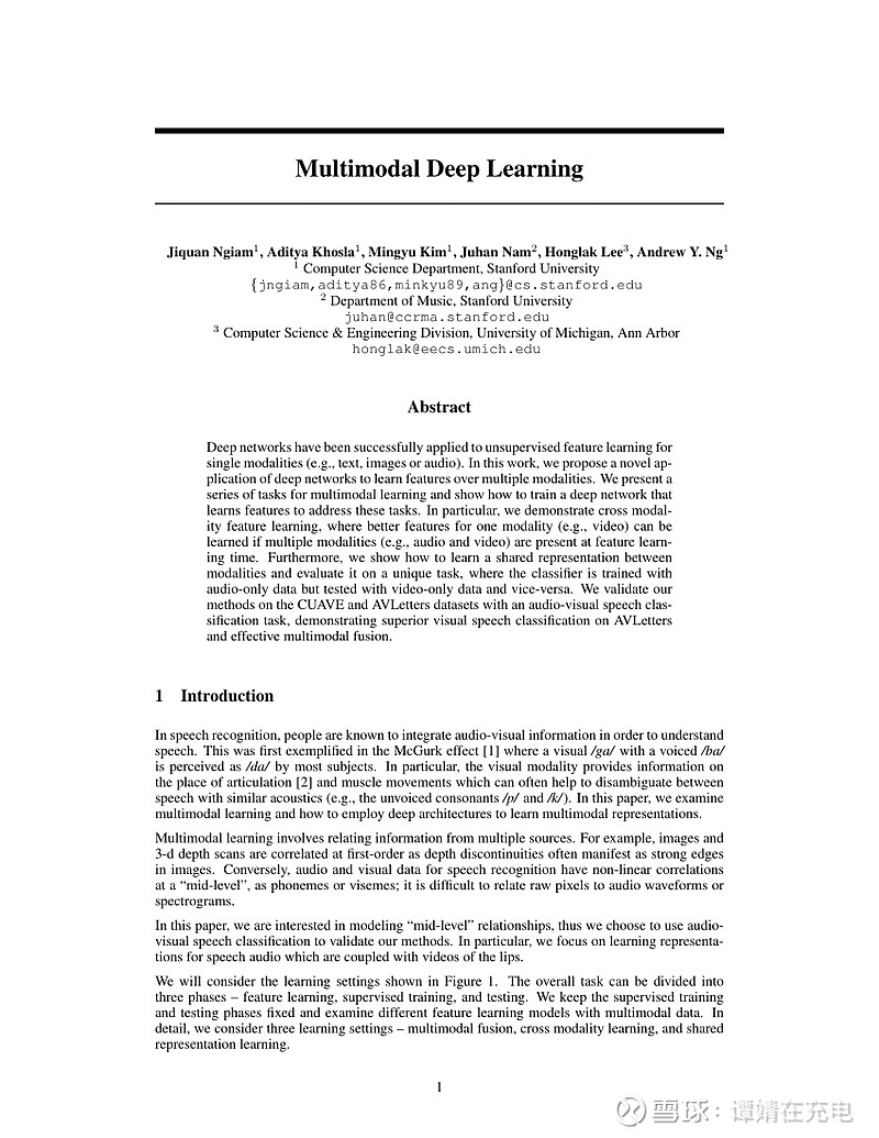 多模态学习，英文全称 MultiModal Machine Learning (MMML)，从1970年代起步。已经经历... - 雪球