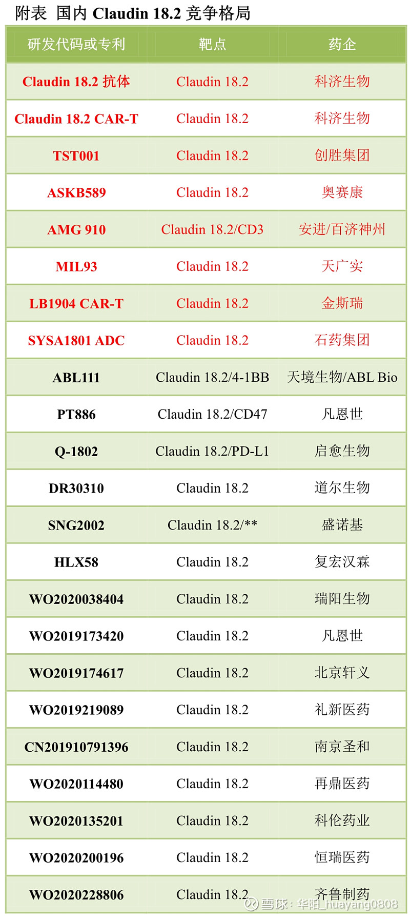 【深度研究2】Claudin 18.2靶点竞争格局和新机会：CAR-T、双抗、ADC、CARVac 原创 Armstrong 医药笔记 ...