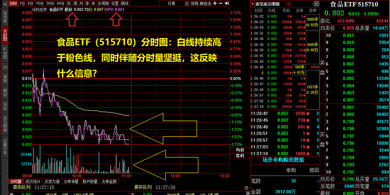 食品ETF 分时图里的两条线是啥意思？】食品姐以前经常观察、播报 食品ETF （515710）$食品ETF(SH51... - 雪球