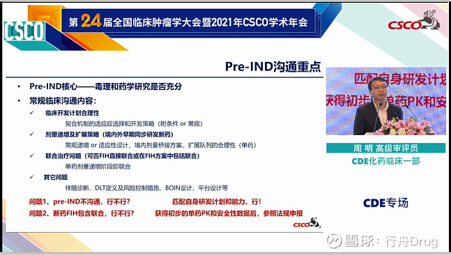 2021CSCO--CDE专场-抗肿瘤药临床沟通交流策略及案例分析 点击上方的 行舟Drug 添加关注 以下PPT来源于第24届全国临床肿瘤学大会暨2021年CSCO学术年会，CDE专... - 雪球