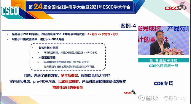 2021CSCO--CDE专场-抗肿瘤药临床沟通交流策略及案例分析 点击上方的 行舟Drug 添加关注 以下PPT来源于第24届全国临床肿瘤学大会暨2021年CSCO学术年会，CDE专... - 雪球
