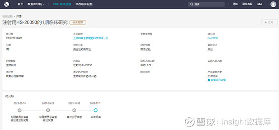 翰森制药HS-20093启动临床研究 11月10日，根据Insight数据库， 翰森制药 大分子新药HS-20093启动Ⅰ期临床研究（登记号：CTR20212... - 雪球