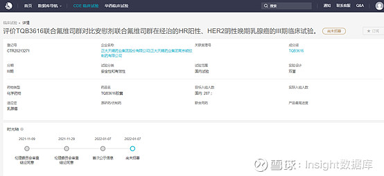 正大天晴CDK4/6抑制剂TQB3616启动Ⅲ期临床 1月7日，根据Insight数据库，正大天晴TQB3616启动一项Ⅲ期临床，具体为：评价 ...