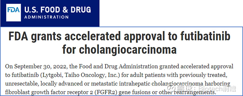 胆管癌靶向药获FDA加速批准上市，一文梳理FGFR抑制剂概况 肝内胆管癌近年来的分子分型及靶向治疗药物的进展，明显快于肝细胞癌，随着FGFR2、IDH1等抑制剂的上市，胆管癌的肿瘤精... - 雪球
