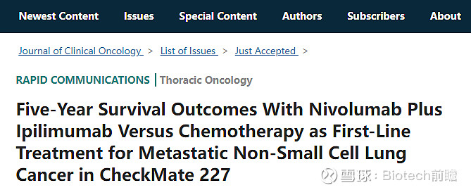 checkmate227丨一线mNSCLC，双免对比化疗5年生存结果公布 ——双免组合去化疗治疗mNSCLC？—— 研究目的研究者披露了 ...