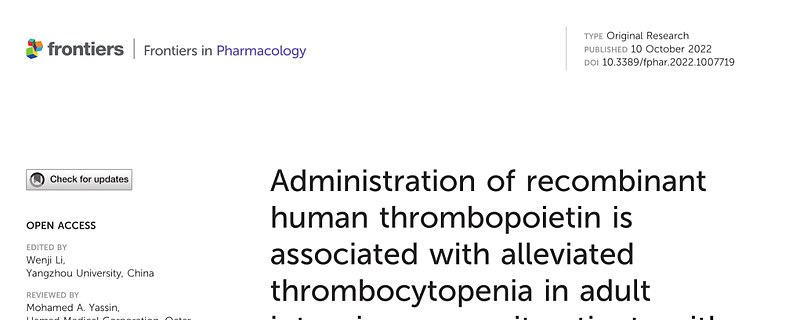 rhTPO治疗ICU肺炎患者血小板减少症研究成果在国际知名杂志Frontiers In Pharmacology全文发表 日前，一项由南方医科大学南方医院曾振华教授领导其研究团队开展的“重组人 ...