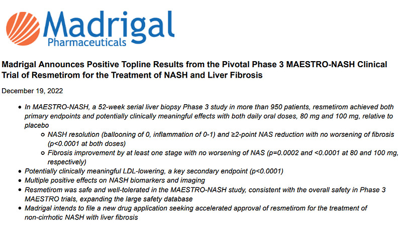 直播解读：NASH赛道最新喜讯！主打THR-β的Madrigal又一三期临床成功！股价暴涨220%！ 肝病联盟重磅直播：解读 Madrigal ...
