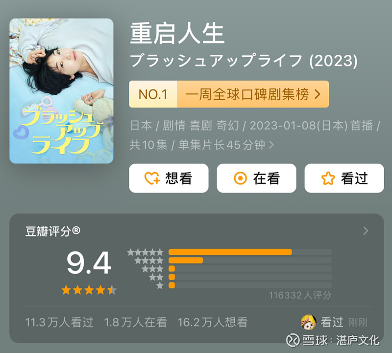 豆瓣评分9.4！《重启人生》剧终，别错过这3本书 Brush Up Life 重启人生 " 是幻象也是日常表象，是零零碎碎也是完整一生。 日剧《重启人生》夹带着充... - 雪球