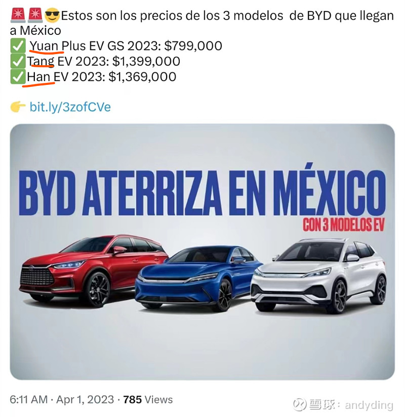 $比亚迪(SZ002594)$ 比亚迪 携三款纯电车型正式来到了美国的邻居国家墨西哥，试水美国的店几时开？ - 雪球