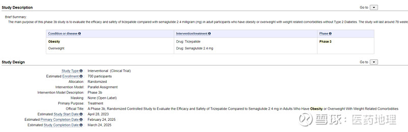 礼来Tirzepatide开启减重Ⅲb期试验，剑指司美格鲁肽 4月21日， 礼来公司 正式注册了Tirzepatide（替尔泊肽）新的Ⅲb期 ...