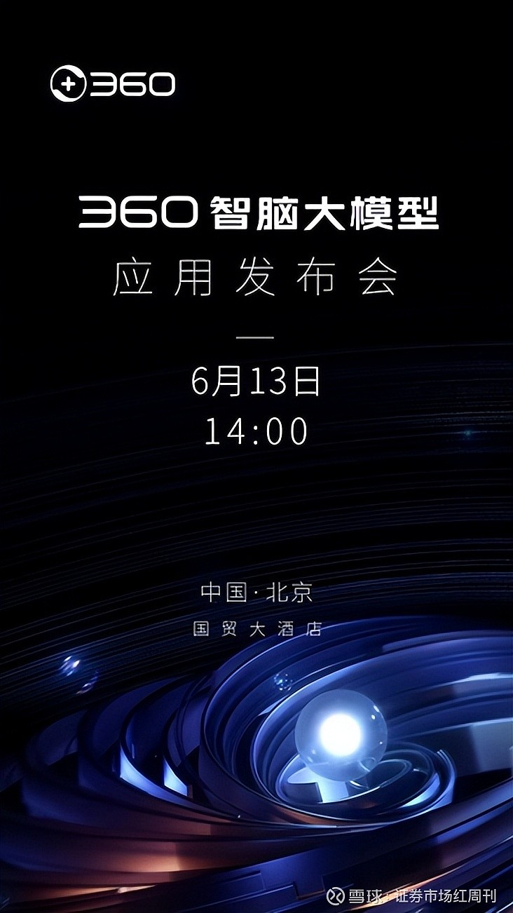 360智脑大模型应用发布会将于6月13日举办 据 三六零 (601360.SH，下称“360”)集团消息，360智脑大模型应用发布会定于2023年6月13日在北京召开... - 雪球