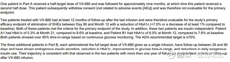 Vertex：胰岛细胞疗法给一型糖尿病带来新希望 Armstrong 2023年6月23日， Vertex 在ADA年会上汇报了干细胞疗法VX ...
