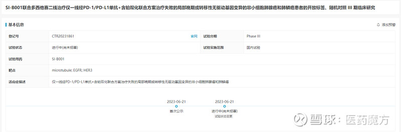 全球首款！百利天恒HER3/EGFR双抗启动III期临床 近日， 百利天恒 在药物临床试验登记与信息公示平台登记了HER3/EGFR双抗SI-B001（izalontamab）的... - 雪球