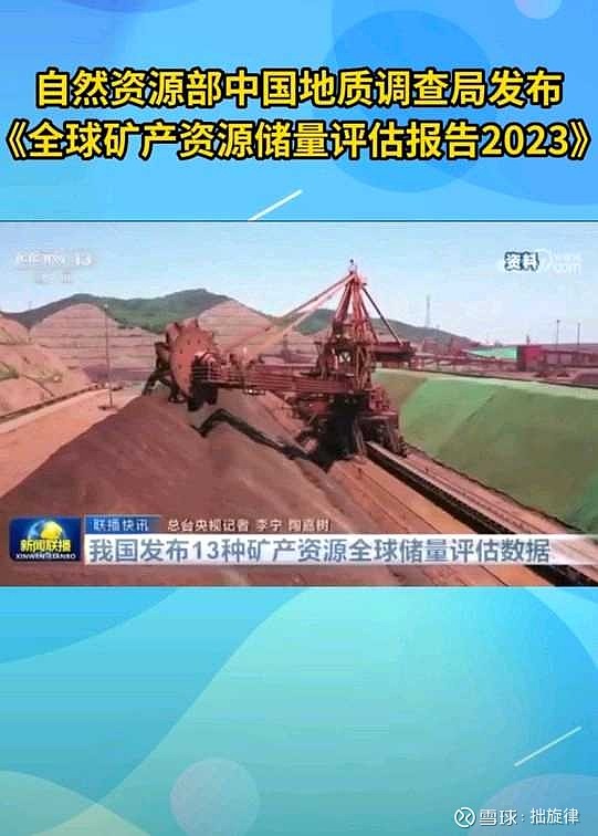 《全球矿产资源储量评估报告2023》数据显示,全球铁矿石储量1643亿吨,资源量5828亿吨;全球锰矿储量2034亿吨 雪球