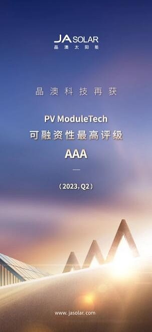 晶澳科技再获PV ModuleTech可融资性最高AAA评级 近日，PV ModuleTech发布了2023年第二季度光伏组件制造商PV ...