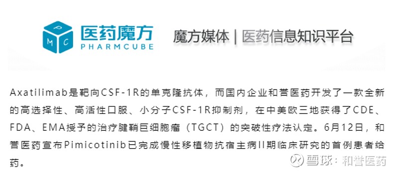 医药魔方：Syndax Pharmaceuticals和Incyte CSF-1R单抗GVHDII期研究成功，国内创新药企和誉已完成II期给药 ...
