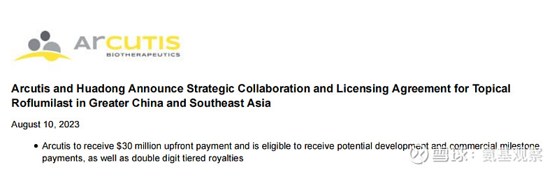 Arcutis官宣重磅合作，华东医药自免领域再添“王炸”级产品！ 北京时间8月10日晚，美国纳斯达克上市公司 Arcutis ...