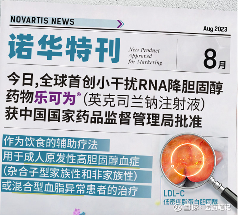 半年给药一次：诺华PCSK9 siRNA中国获批上市 Armstrong 2023年8月22日，诺华宣布PCSK9 siRNA疗法Inclisiran获得NMPA批准上市，... - 雪球