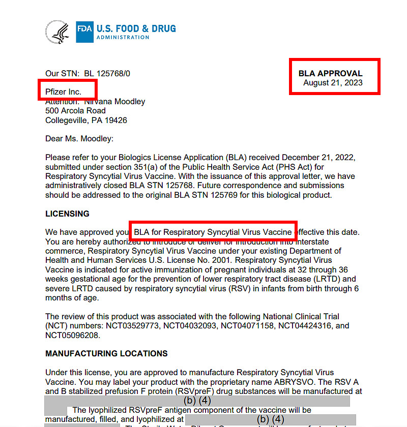 $亿帆医药(SZ002019)$ 来来来，先看看FDA批准函长什么样，这是8月21日FDA批准辉瑞公司一款呼吸道合胞病毒... - 雪球