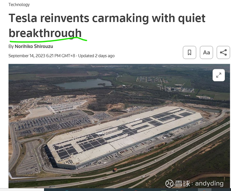 $特斯拉(TSLA)$ 从 新闻源头路透的报道变化可以看出 特斯拉 在开箱工艺（Unboxed Assembly Pro... - 雪球