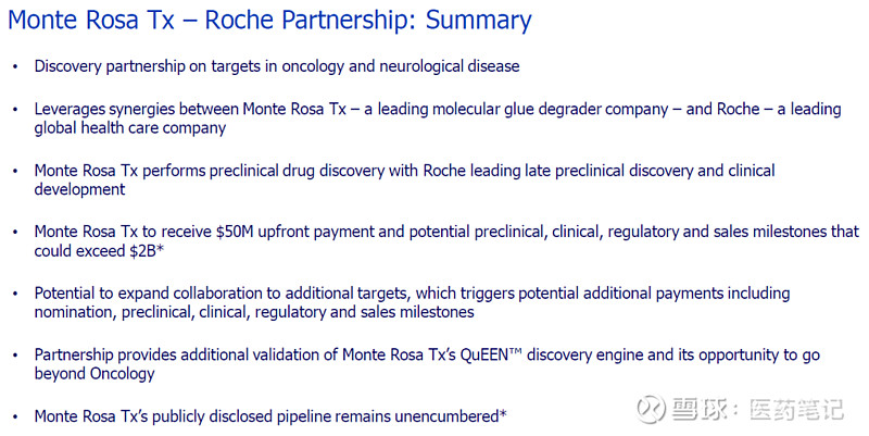 超20亿美元：罗氏与Monte Rosa合作开发分子胶药物 Armstrong 2023年10月17日，罗氏与 Monte Rosa ...