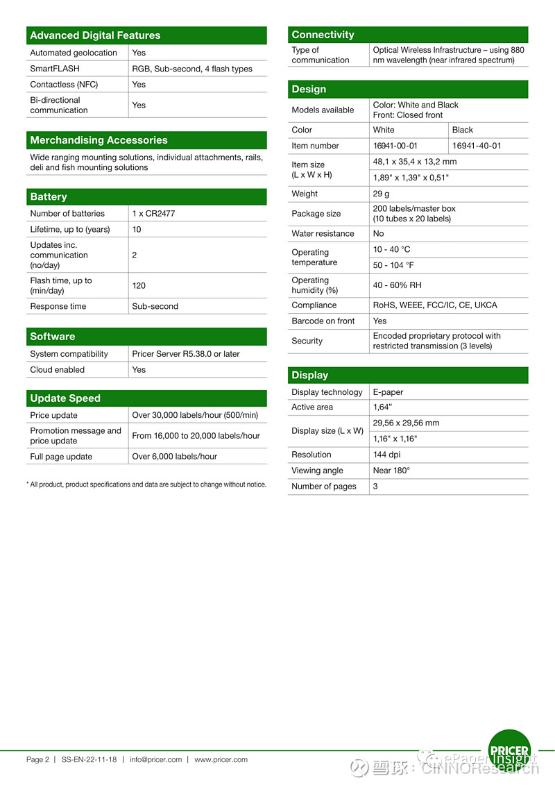 电子纸价签——Pricer创新故事 三十年来，Pricer高度关注零售商需求，向全世界零售市场提供了以近红外线技术为基础的创新科技，产品及解决 ...