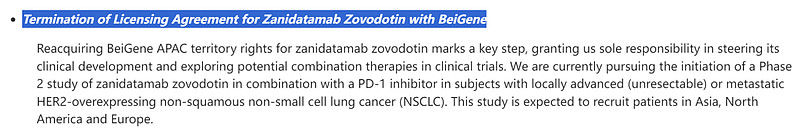 百济神州终止HER2双抗ADC ZW49合作 11月7日， Zymeworks 公布2023年第三季度财报。财报中披露，百济已终止与 ...