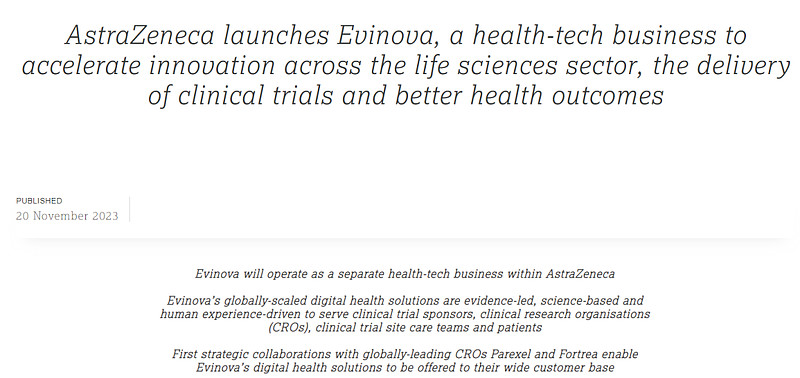 阿斯利康进军数字CRO业务 11月20日， 阿斯利康 宣布推出健康科技业务Evinova，为生命科学和医疗保健行业提供全球范围内的数字产品及 ...
