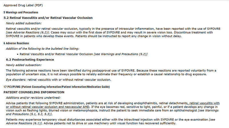 眼科畅销药躲过安全风暴 近日，FDA更新了 Apellis 公司补体C3抑制剂Syfovre的安全说明，对于之前备受关注的与视网膜血管炎病例 ...