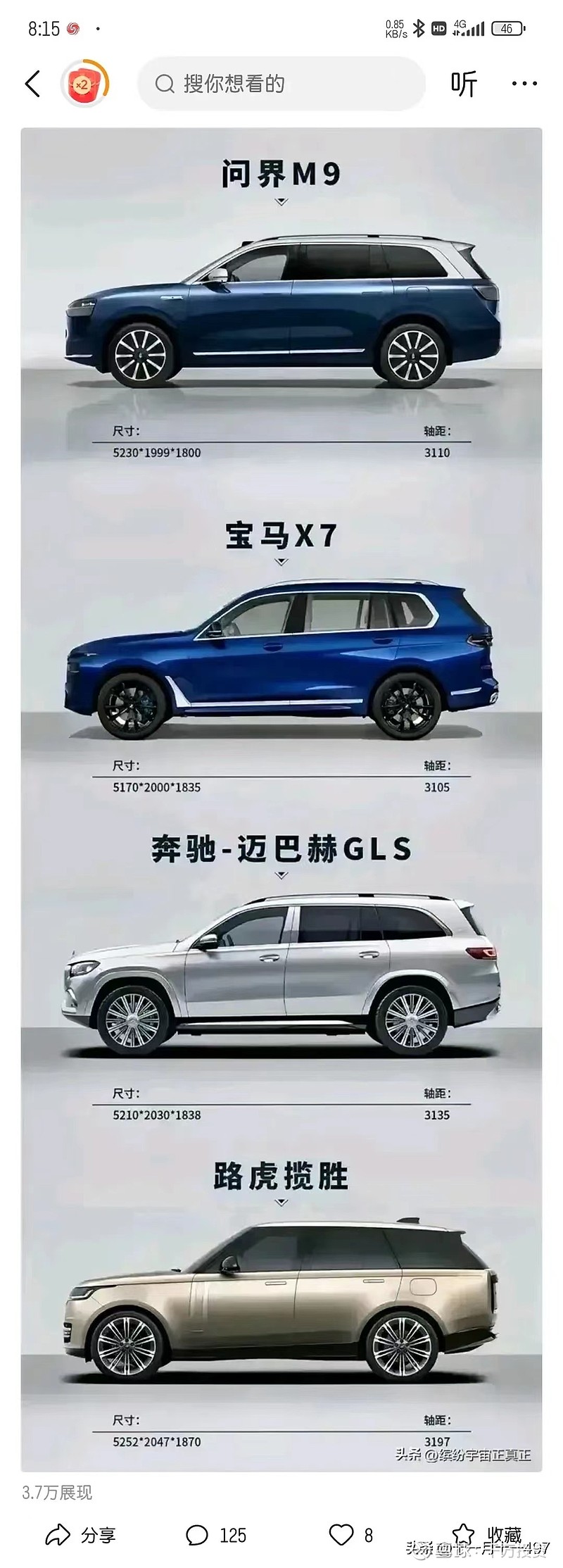 问界M8、M9、M10，及赛力斯的投资 这几天，视频里看M9，吹M9，黑M9的，都爆量了昨天下午收盘后，去看了M9，一开始只有我，后来来了三拨 ...