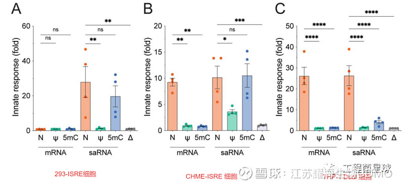 saRNA最新研究！5-甲基胞嘧啶(5mC)修饰可降低自复制RNA(saRNA)先天免疫反应 #saRNA#RNA疗法# #CDMO# 注：本文不构成任何投资意见和建议，以官方/公司公告为准 ...