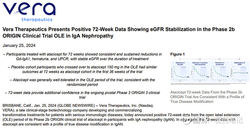 10亿美元分子：Vera大涨49%，Atacicept治疗IgA肾病2b期临床成功 Armstrong 2023年1月25日， Vera ...