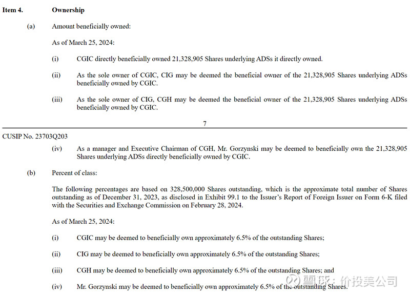 进击中的DQ-被德州保险和能源大亨看中的第一次买入-Continental General Insurance 持有6.5% 2024.03. ...