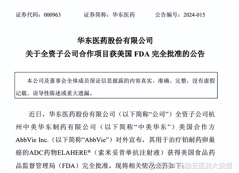 中美华东首款自研ADC药物申报IND，4款1类新药猛攻千亿市场！ 日前，据CDE官网显示， 华东医药 子公司中美华东的1类新药注射用 ...