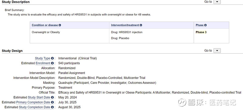 恒瑞医药：GLP-1R/GIPR启动减重三期临床 Armstrong 2024年5月2日， 恒瑞医药 在Clinicaltrials.gov ...