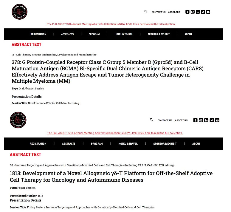 全方位自主研发！瓴路药业双靶点CAR-T及通用型γδ-T技术平台取得双突破 第27届美国基因与细胞治疗学会（ASGCT）年会已经于2024年5 ...