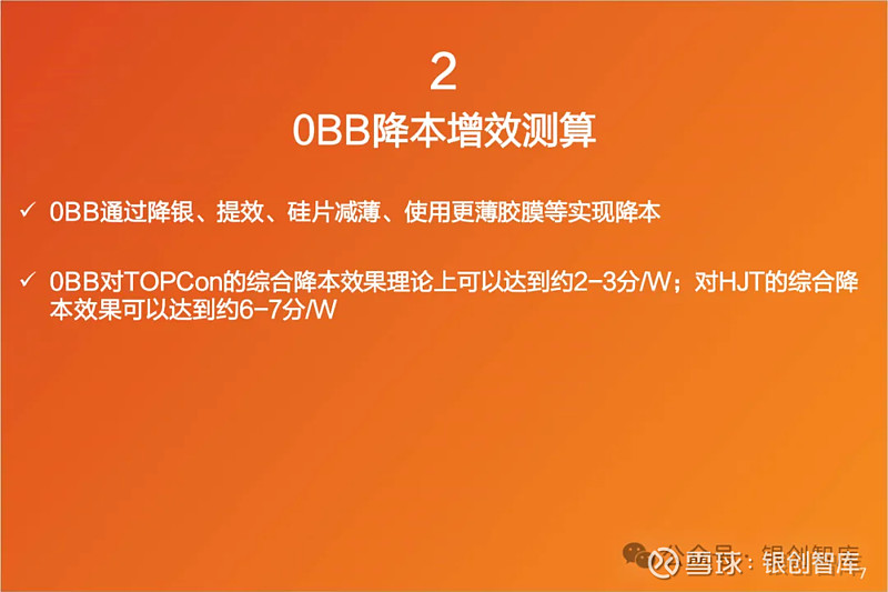 光伏新技术重要竞争点——0BB主流技术路线及产业导入进展 导 读 0BB是光伏新技术的重要竞争点：当前光伏主产业链价格竞争进入白热化阶段，产业 ...