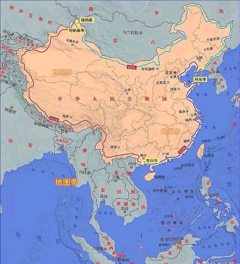有网友发现， G219+G331+G228，3条国道形成闭环了。开车自驾，搞个环中国自驾游，应该不错 - 雪球