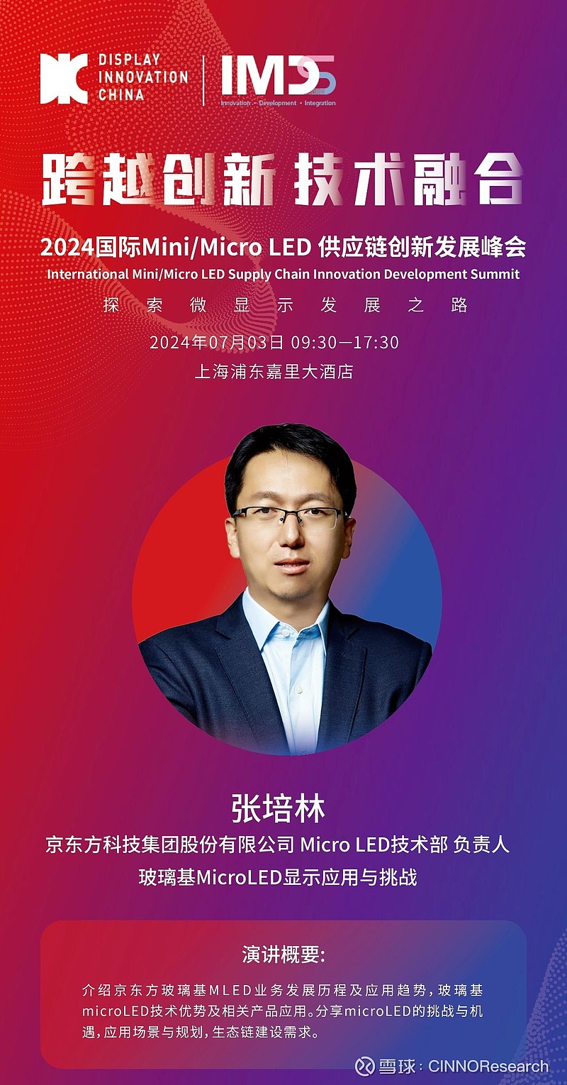 IMDS 7/3 | 京东方张培林：玻璃基Micro LED显示应用与挑战（附完整议程） 2023年INMO Go、雷鸟X2和魅族MYVU等 ...