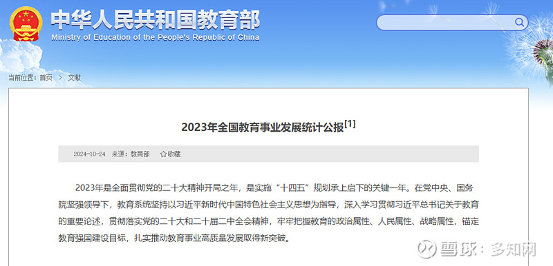2023年全国教育事业发展统计公报：全国民办学校总数持续缩减 多知10月24日消息，日前，教育部官网公布了2023年全国教育事业发展统计公报。据公报内容显示，全国共有各级各类学校49... - 雪球