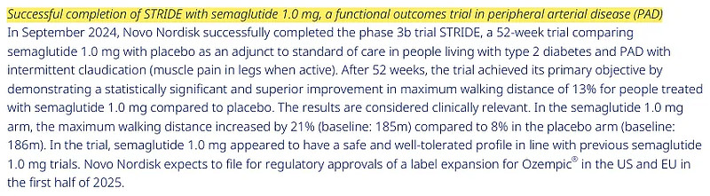 司美格鲁肽治疗外周动脉疾病III期研究成功，IcoSema已申报上市 11月6日， 诺和诺德 发布2024Q3财报，其中披露几个重要信息：1 ...
