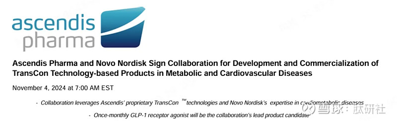 TidesPro | Novo Nordisk获TransCon长效制剂平台独家授权 2024年11月4日， Ascendis Pharma ...