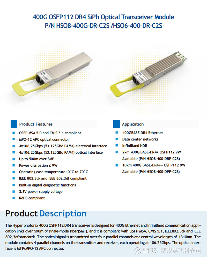 400G OSFP112 DR4 SiPh Optical Transceiver Module 网页链接{引领未来通信——Hyper ...
