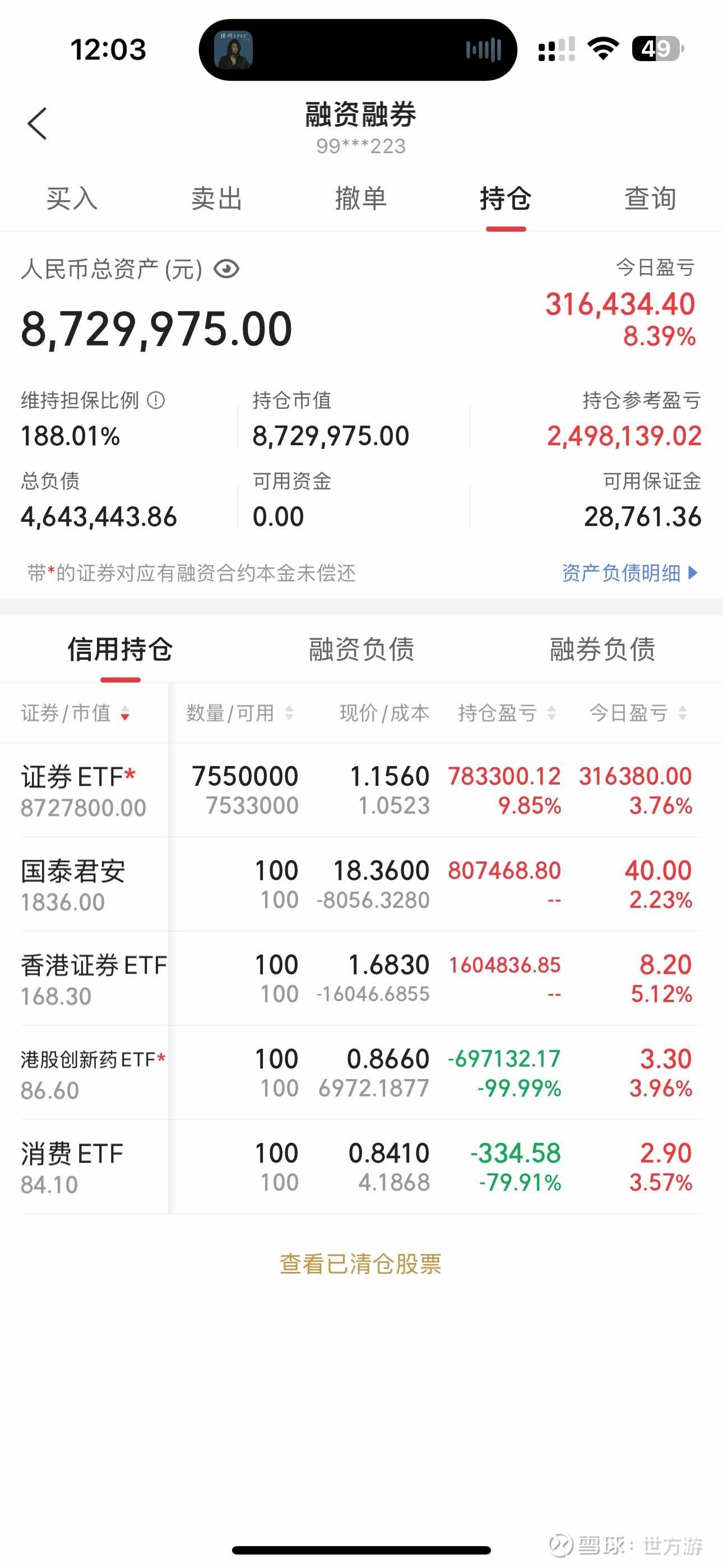 A股信用帐户，共单吊持有3100万份 证券ETF ，升幅明显落后 沪指 ，也落后 香港证券ETF 。早盘合共浮盈才130... - 雪球