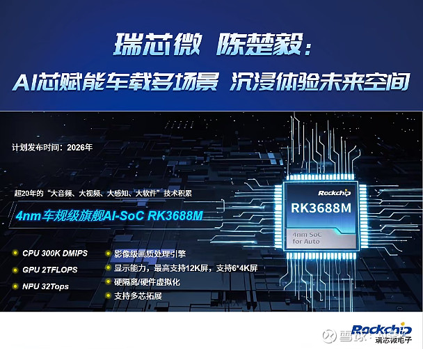 下一代旗舰芯片RK3688性能比去年底的消息要先进不少，4nm，32TOPs，26年推出$瑞芯微(SH603893)$ - 雪球