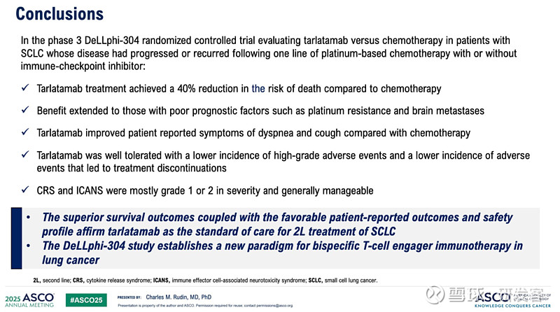 小细胞肺癌治疗将迎来重大变革 // • 芦比替定+阿替利珠作为一线维持治疗方案的中位PFS较单用阿替利珠翻倍，疾病进展风险显著降低46%，OS ...