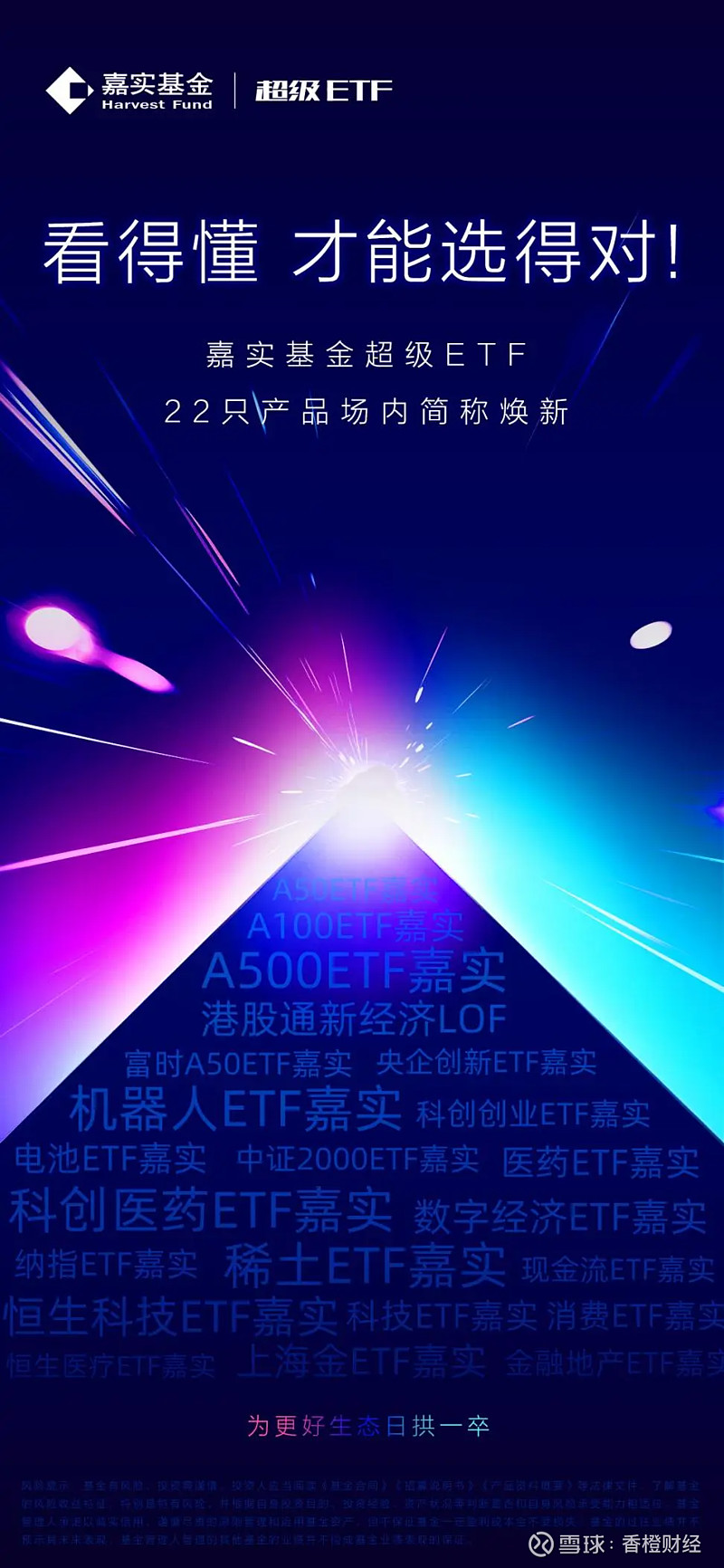 看得懂才能选得对，嘉实基金“超级ETF”22只指数产品集体更名 根据嘉实基金今日公告，6月17日起，嘉实基金“超级ETF”22只产品进行集体更名，贴近客户选择，以便投资者一眼识别，提升... - 雪球