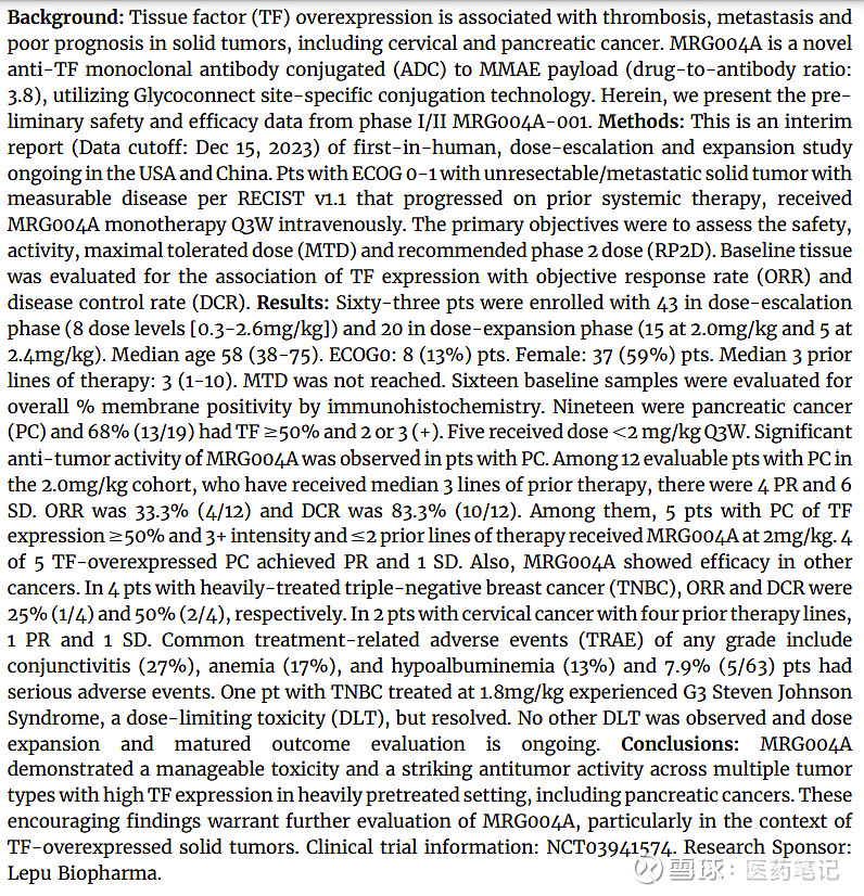 乐普生物：TF ADC拟纳入突破疗法 Armstrong 2025年8月11日， 乐普生物 MRG004A拟纳入突破性治疗药物程序，用于既往经至少二线系统性... - 雪球