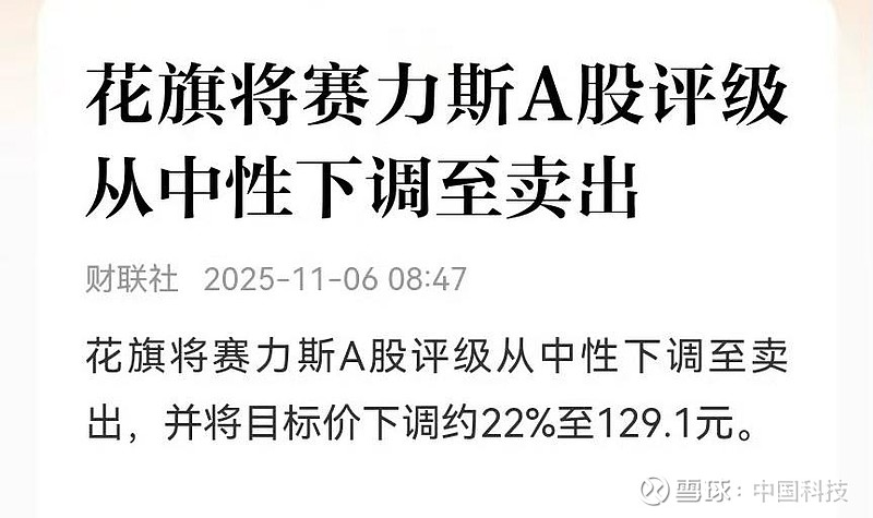 $赛力斯(SH601127)$ 花旗研报因风险回报不吸引，将 赛力斯 (601127.SH) A 股评级从「中性」降至「... - 雪球